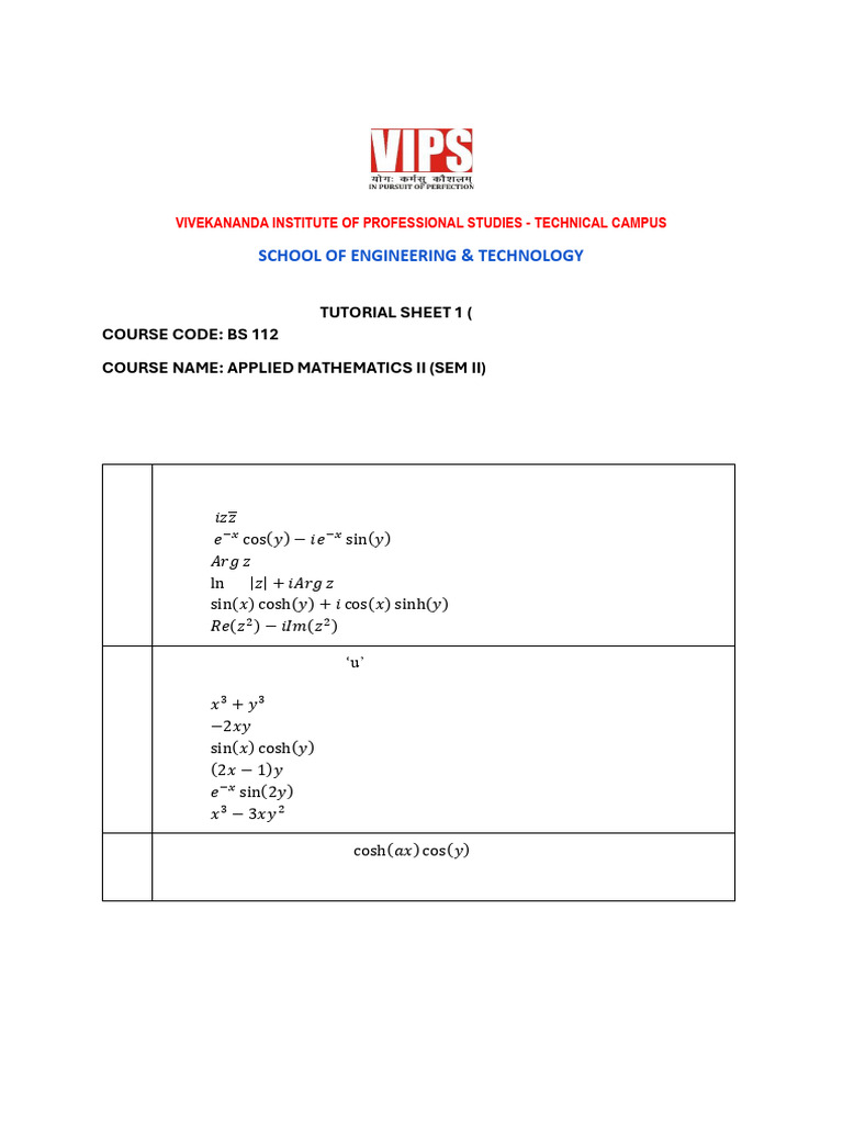 Tutorial Sheet 1 - Am Ii | PDF