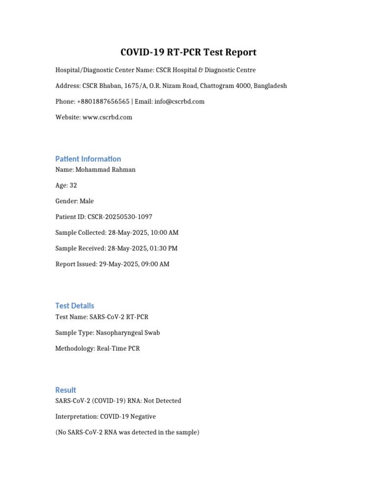 CSCR COVID-19 Test Report Summary | PDF