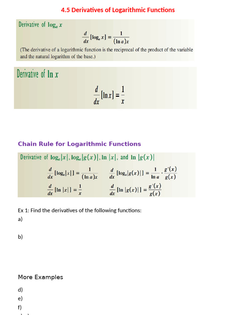 4.4 Deriv of Logarithmic Func (Revised) | PDF