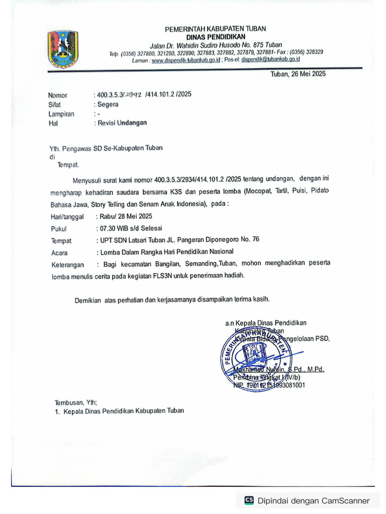 Revisi Undangan Lomba HARDIKNAS (Pengawas SD) | PDF