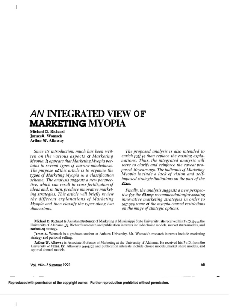 An Integrated View of Marketing Myopia | PDF | Marketing Strategy ...