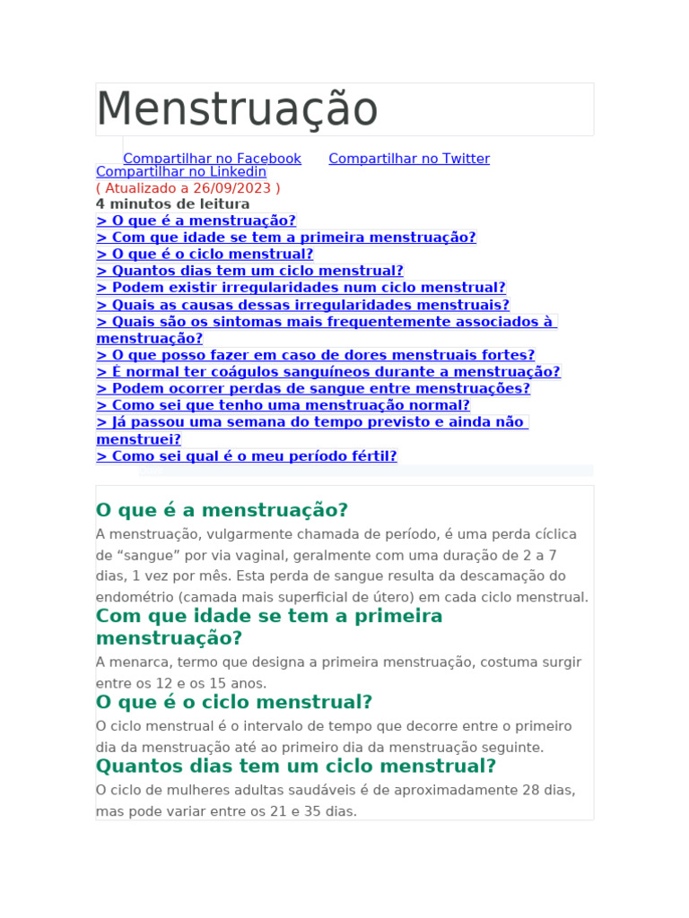 Entenda As Fases Do Ciclo Menstrual V7 | PDF | Menstruação | Ciclo ...