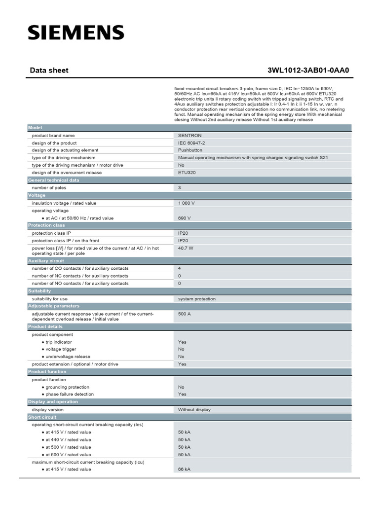 3WL1012-3AB01-0AA0 Datasheet en en | PDF | Switch | Alternating Current