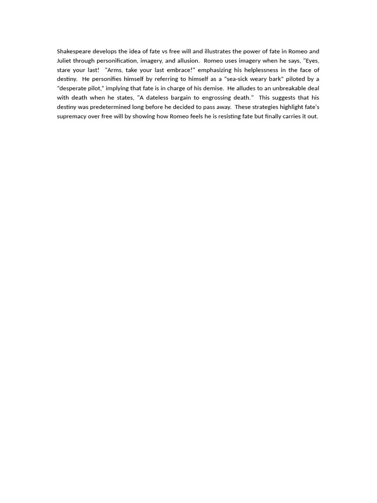 Fate vs Free Will in Romeo and Juliet | PDF