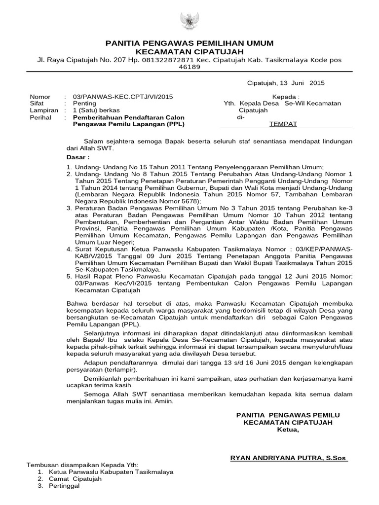 Surat Pemberitahuan Ke Kpla Desa - Siap Print | PDF