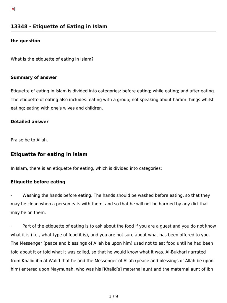 Etiquette of Eating in Islam Original | PDF | God In Islam | Muhammad