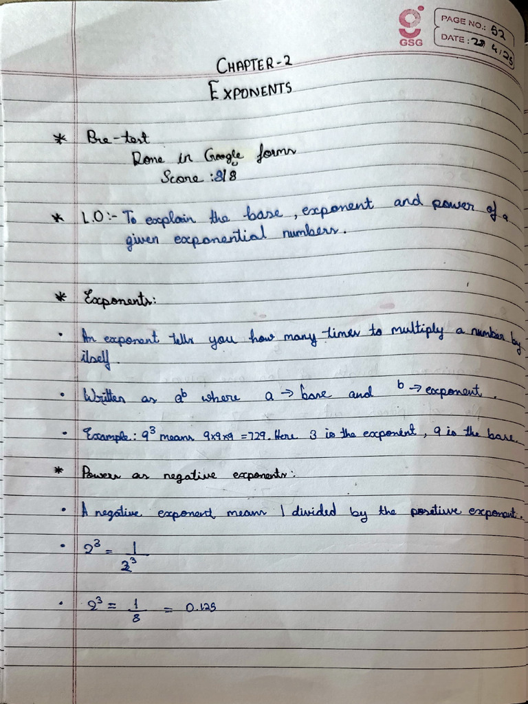 Exponents Notes | PDF