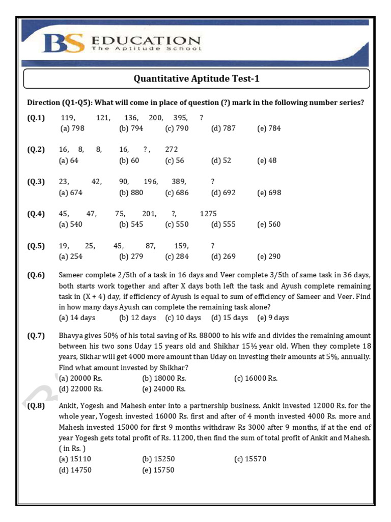Quantitative Aptitude Practice Questions | PDF | Economies | Financial ...