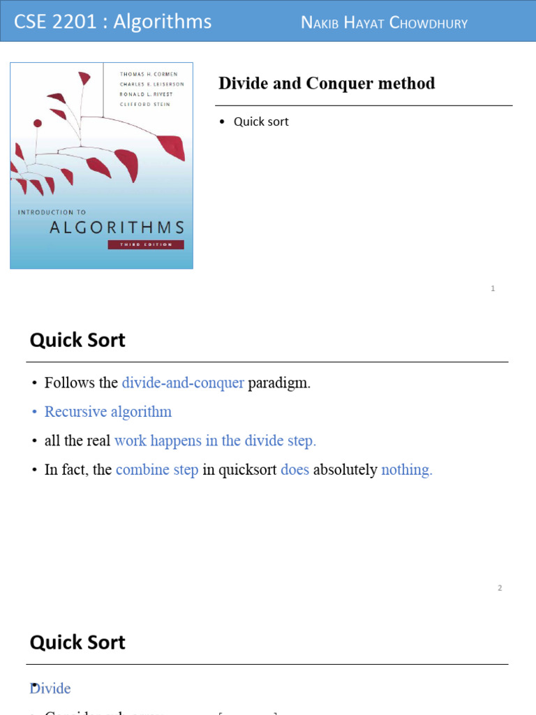 CSE 2201: Algorithms: Divide and Conquer Method | PDF