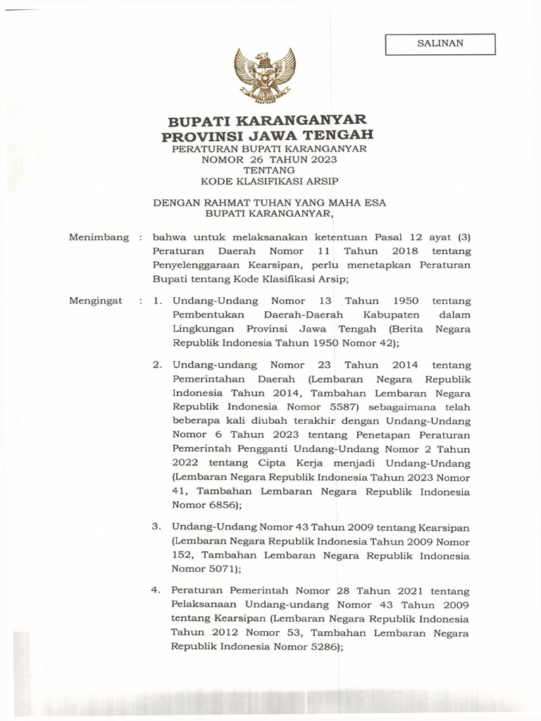 Perbup 26 Klasifikasi Arsip | PDF