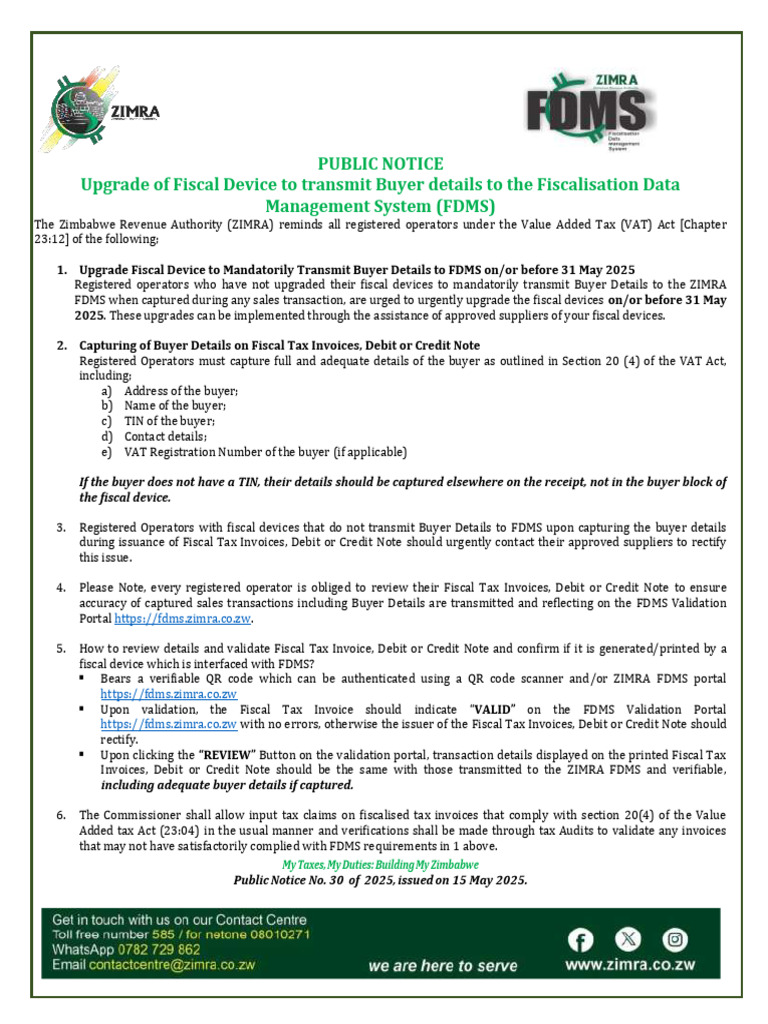 Public Notice 30 of 2025 Buyer Details On FDMS Fiscal Tax Invoice | PDF ...