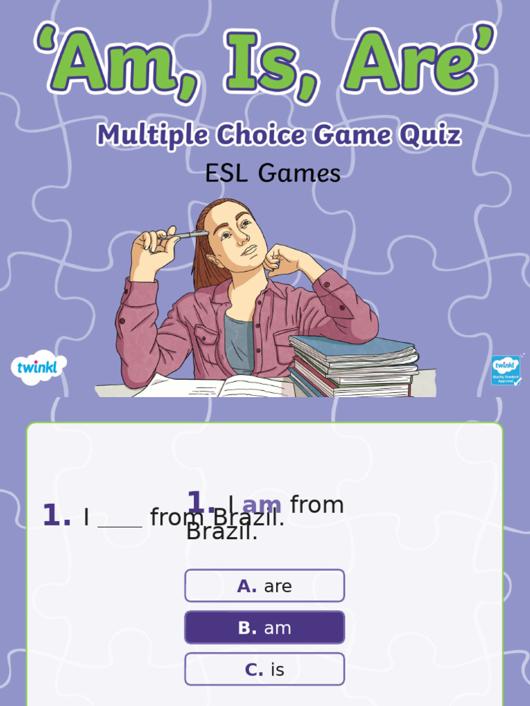 T 1719310365 Esl Am Is Are Multiple Choice Game Quiz Kids A1 Ver 1 | PDF