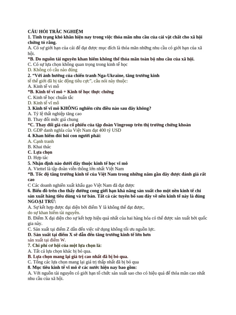 CÂU HỎI TRẮC NGHIỆM KTE VI MO | PDF