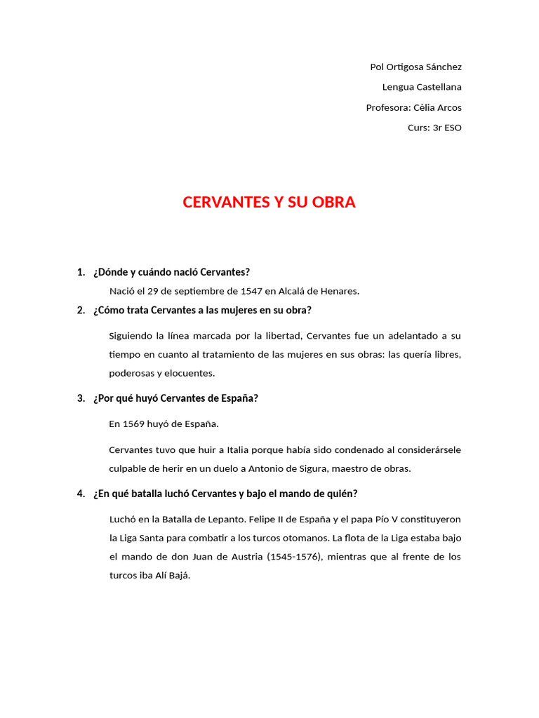 Biografía de Miguel de Cervantes | PDF | Miguel De Cervantes | Don Quijote