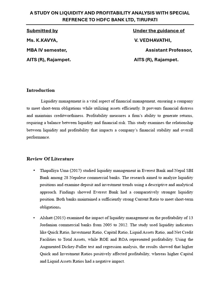 RAROC Analysis of HDFC Bank's Liquidity | PDF | Banks | Market Liquidity