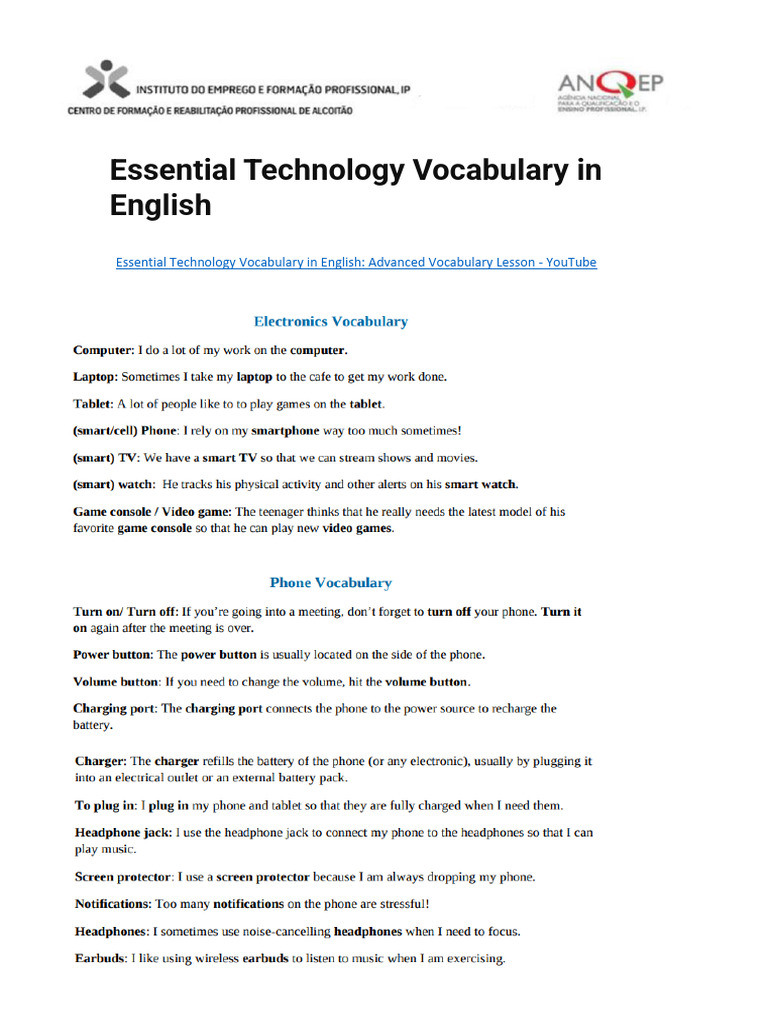 Essential Technology Vocabulary in English | PDF