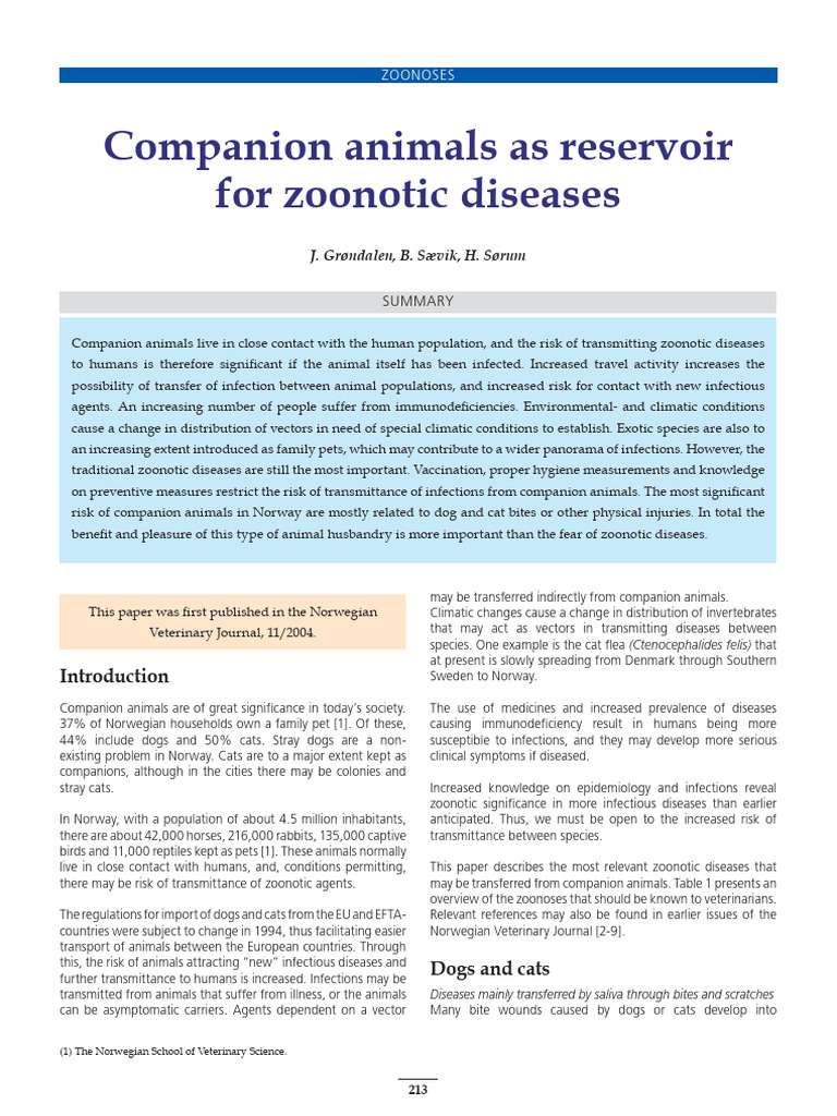Companion Animals as Reservoir for Zoonotic Diseases | PDF | Lyme ...