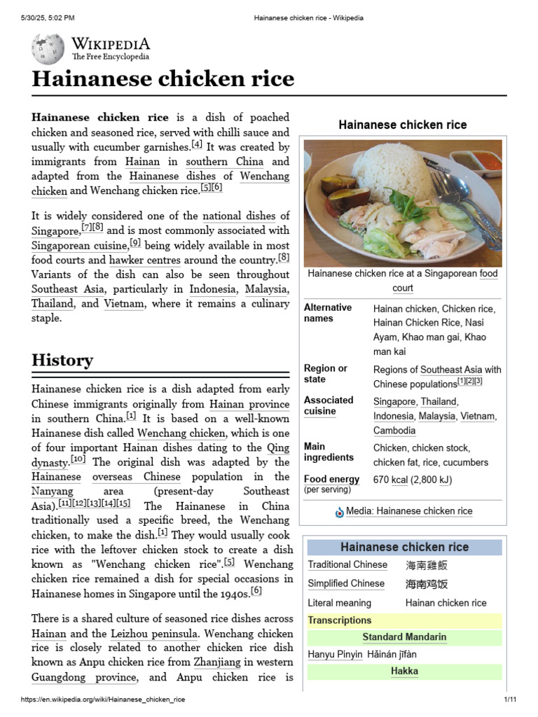 Origins of Hainanese Chicken Rice | PDF | Asian Cuisine | Foods