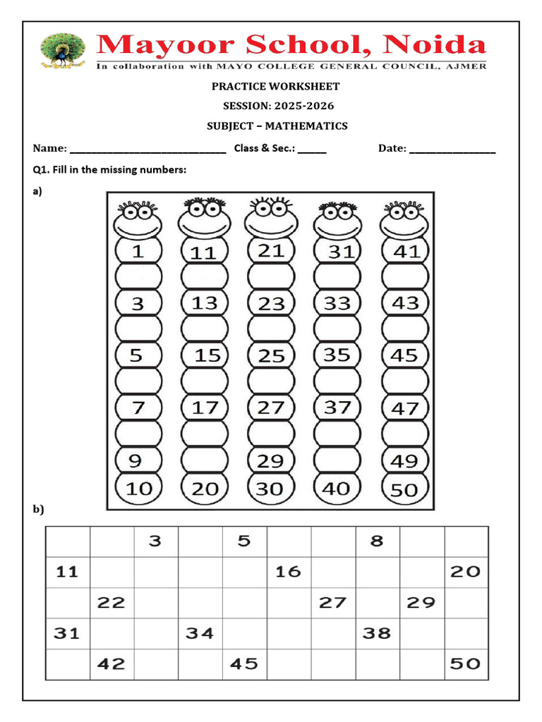 Maths Practice Worksheet 2025-26 | PDF