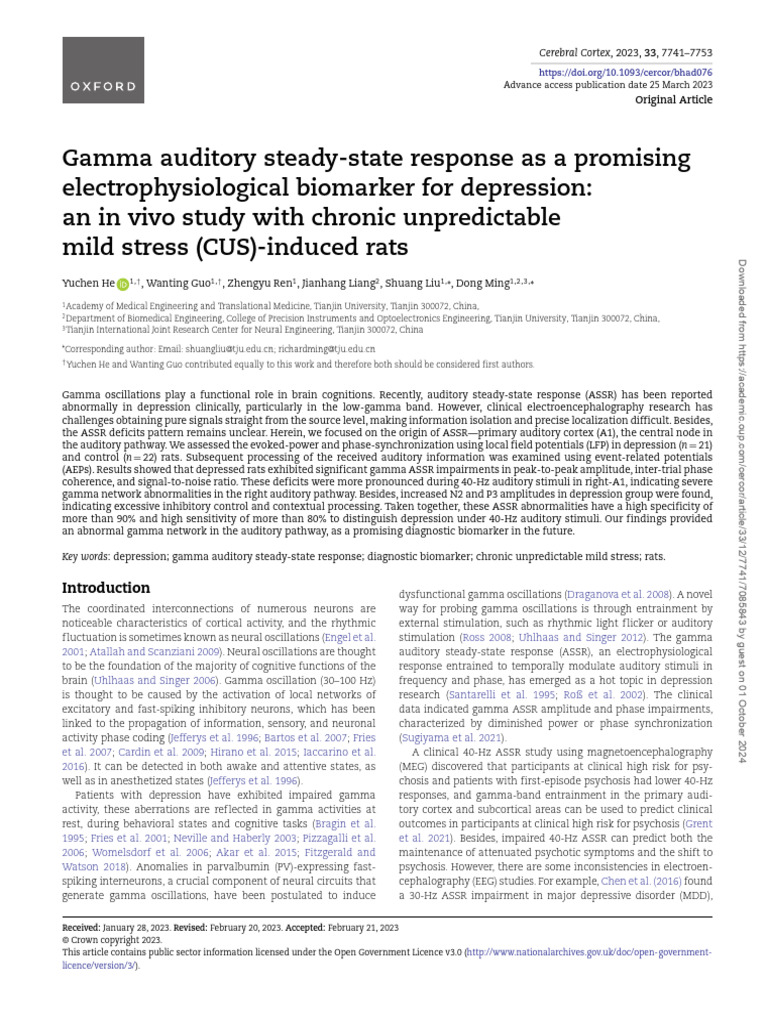 Gamma Auditory Steady State Response As A Promising in CUMS | PDF | Neural Oscillation ...