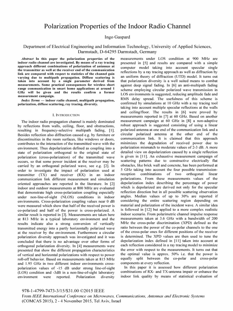 Polarization Properties of The Indoor Radio Channel | PDF ...