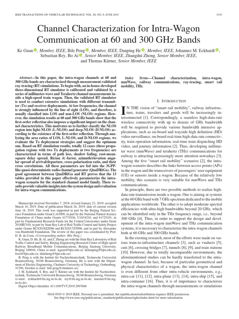 Intra-Wagon Channel Analysis at 60/300 GHz | PDF | Antenna (Radio ...