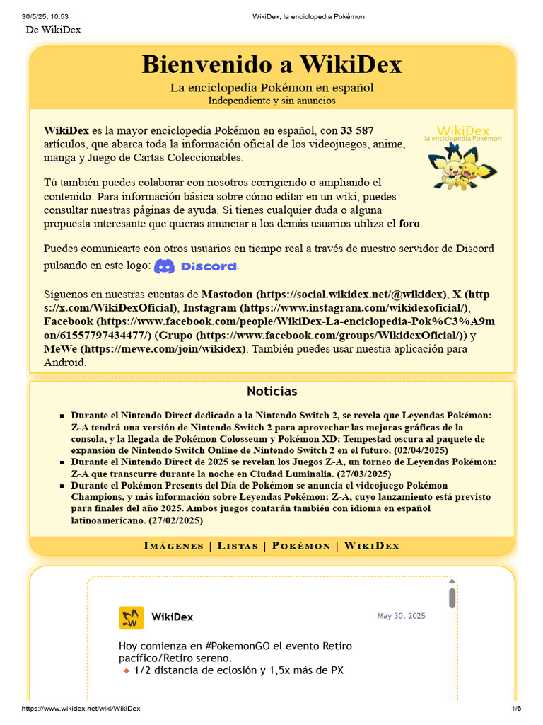 WikiDex: Enciclopedia Pokémon en Español | PDF | Wiki | Nintendo