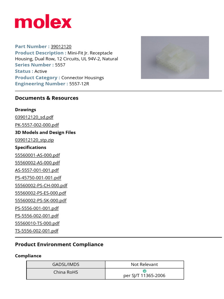 Conector Molex 12 Vias GENIE | PDF | Electrical Connector