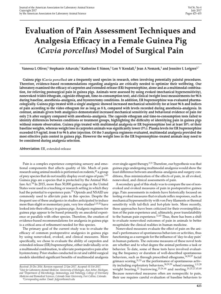 Evaluation of Pain Assessment Techniques and Analgesia Efficacy in A ...