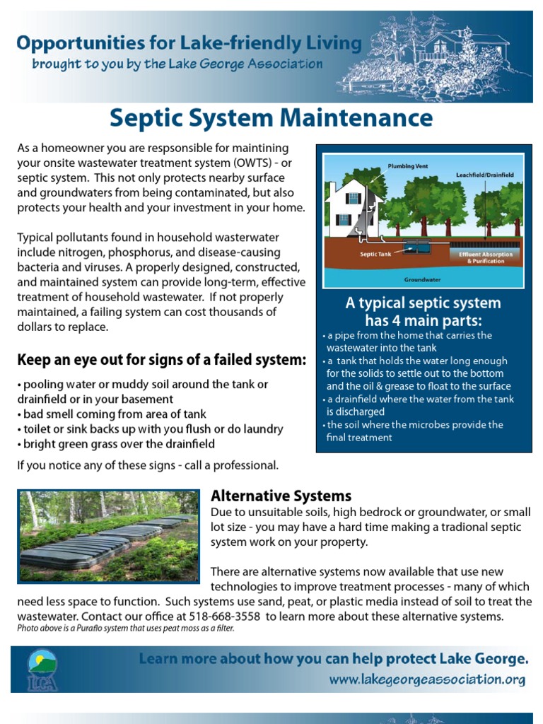 Lake George Septic System Maintnance Flyer | PDF | Septic Tank | Water ...