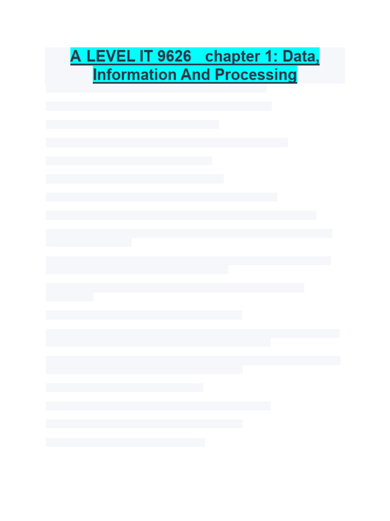 A-LEVEL IT 9626 - Chapter 1 - Data, Information and Processing | PDF ...