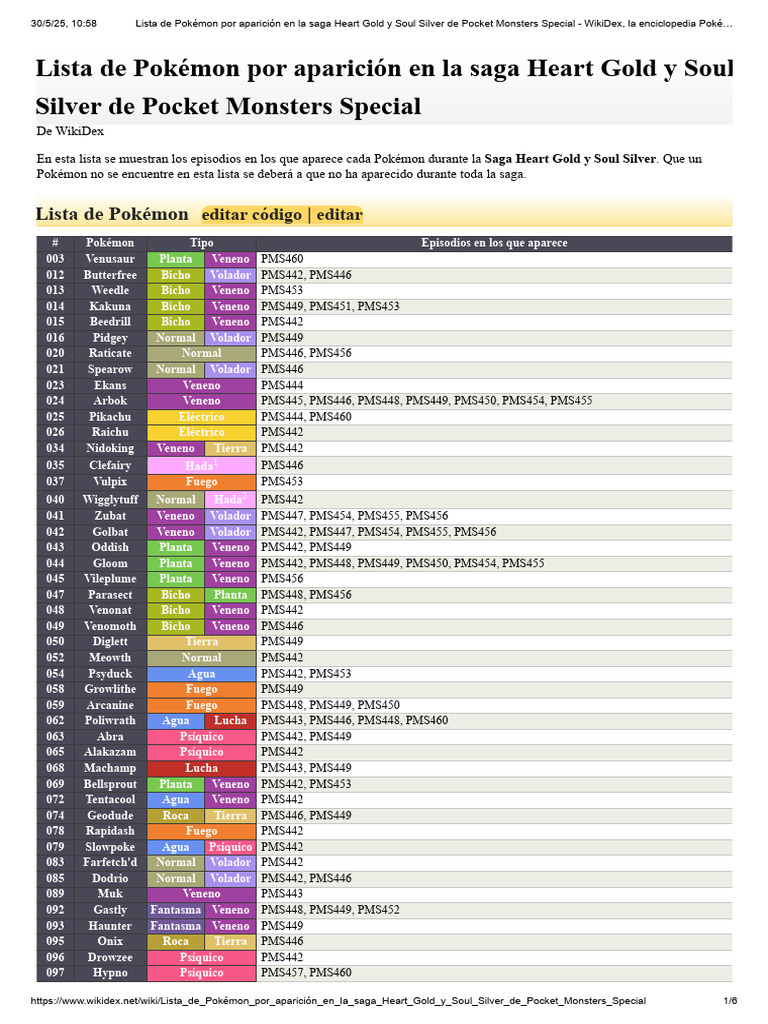 Lista de Pokémon en Heart Gold y Soul Silver | PDF | Videojuegos ...