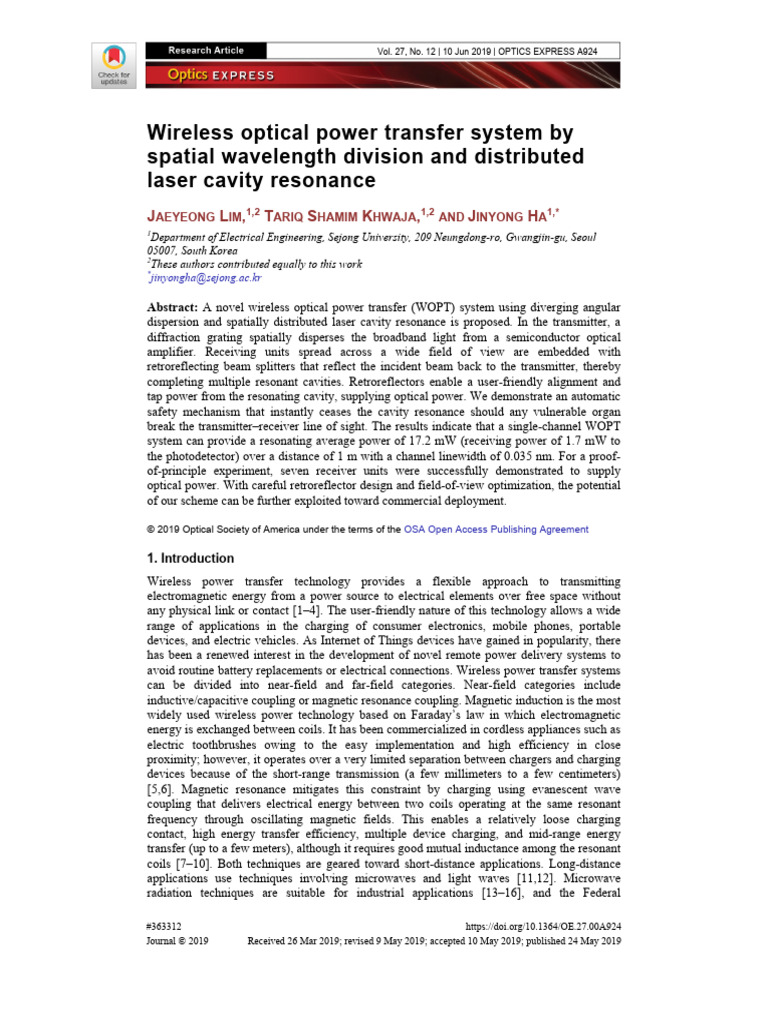 Wireless Optical Power Transfer System | PDF | Laser | Electromagnetic ...