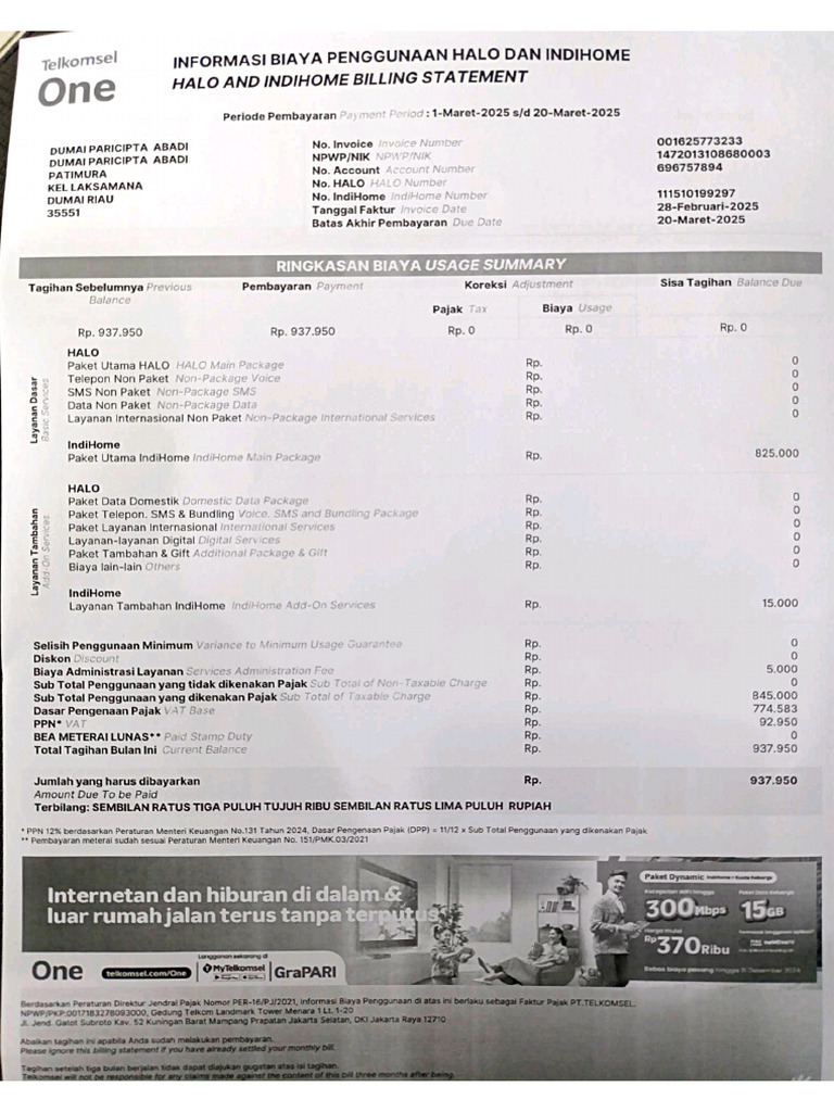 Tagihan Indihome | PDF