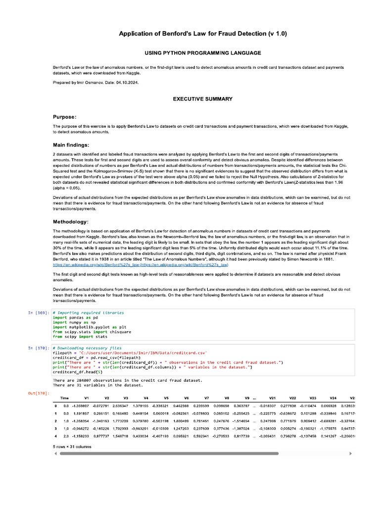 Application of Benford's Law For Fraud Detection (V 1.0) | PDF