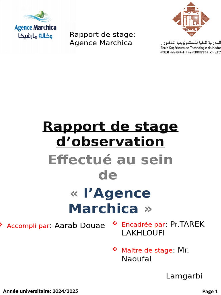 Rapport de stage à l'Agence Marchica | PDF | Budget | Développement durable