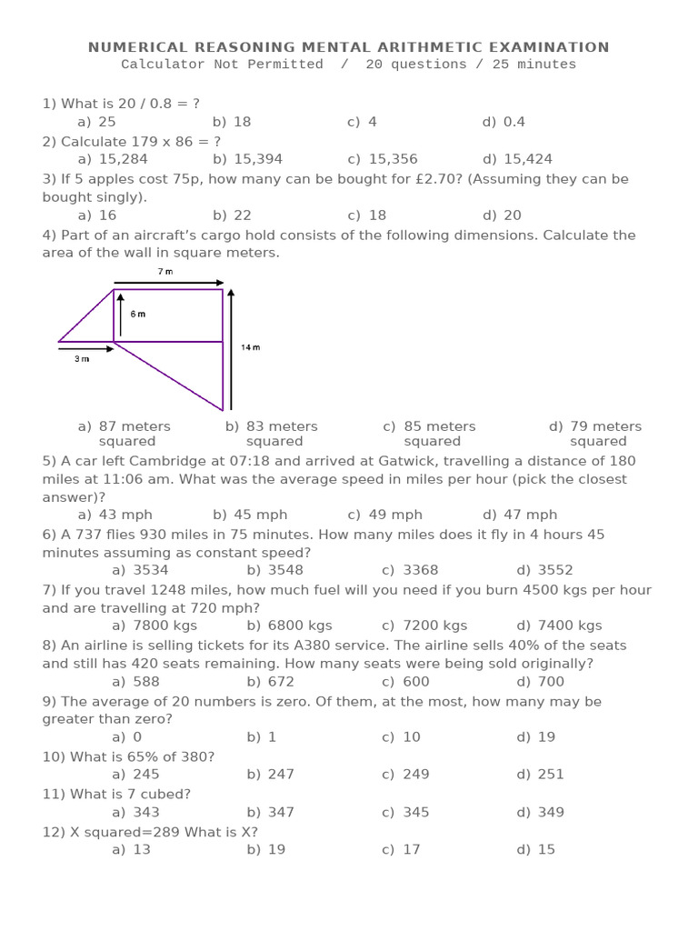 Numerical Reasoning Mental Arithmetic Examination | PDF | Aviation | Aircraft