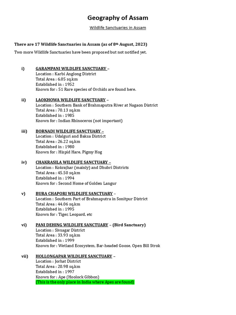 Overview of Assam's Wildlife Sanctuaries | PDF | Wildlife