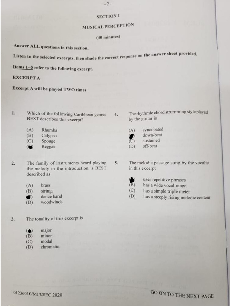 CSEC Music 2020 Paper | PDF