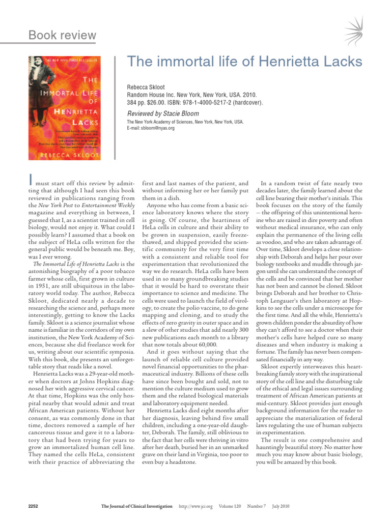 The Immortal Life of Henrietta Lacks | PDF | He La | Life Sciences