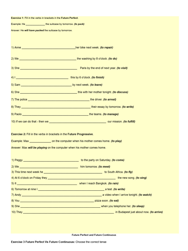 Future Perfect and Future Continuous | PDF