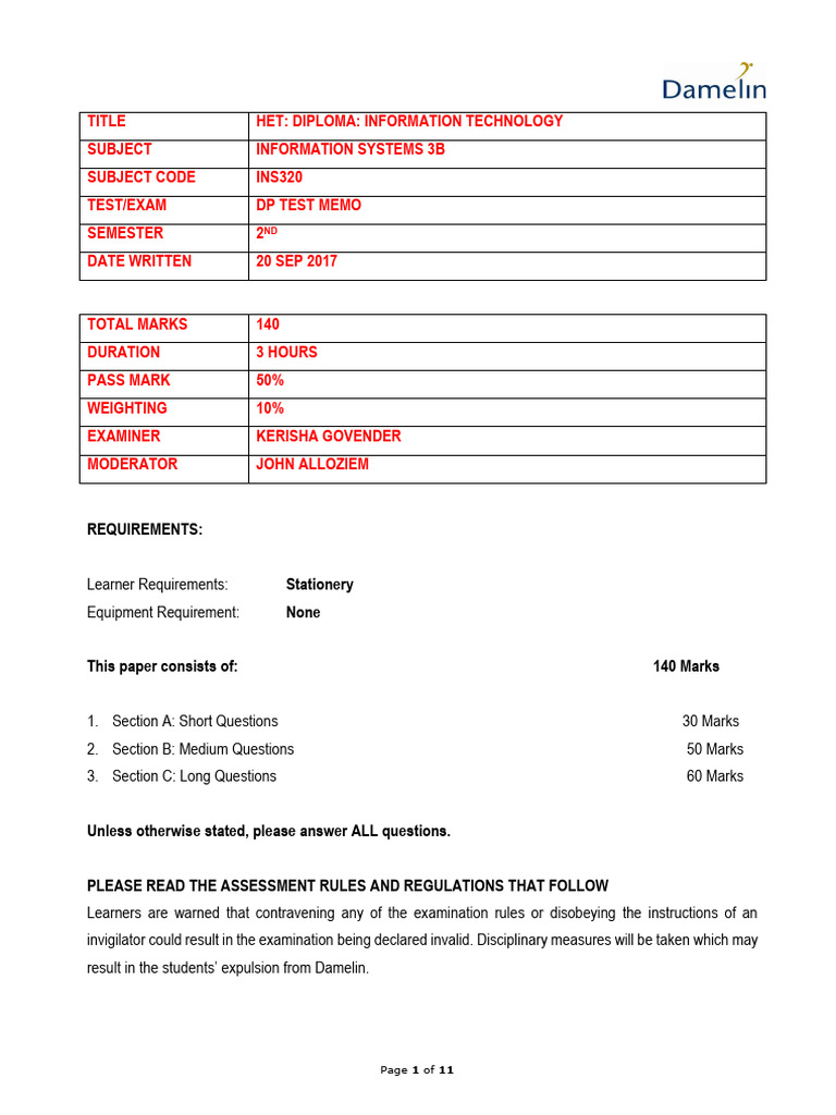 Information Systems 3B Test Memo | PDF | Software Development | Agile ...