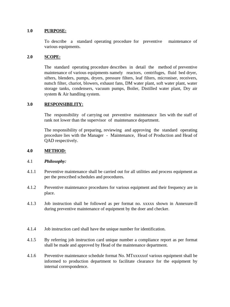 Preventive Maintenance SOP for Equipment | PDF | Pump | Belt (Mechanical)