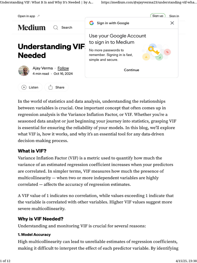Understanding VIF - What It Is and Why It's Needed - by Ajay Verma ...