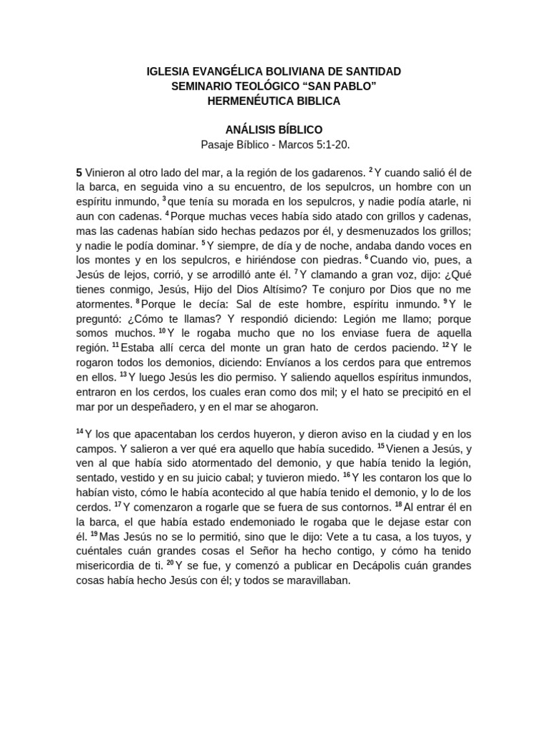 Analisis Biblico Marcos 5 | PDF | Jesús | Demonios