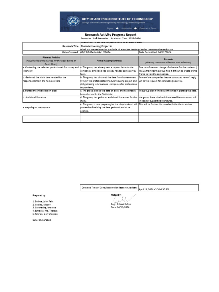 Prefabrication - Research-Activity-Progress-Report 3 | PDF
