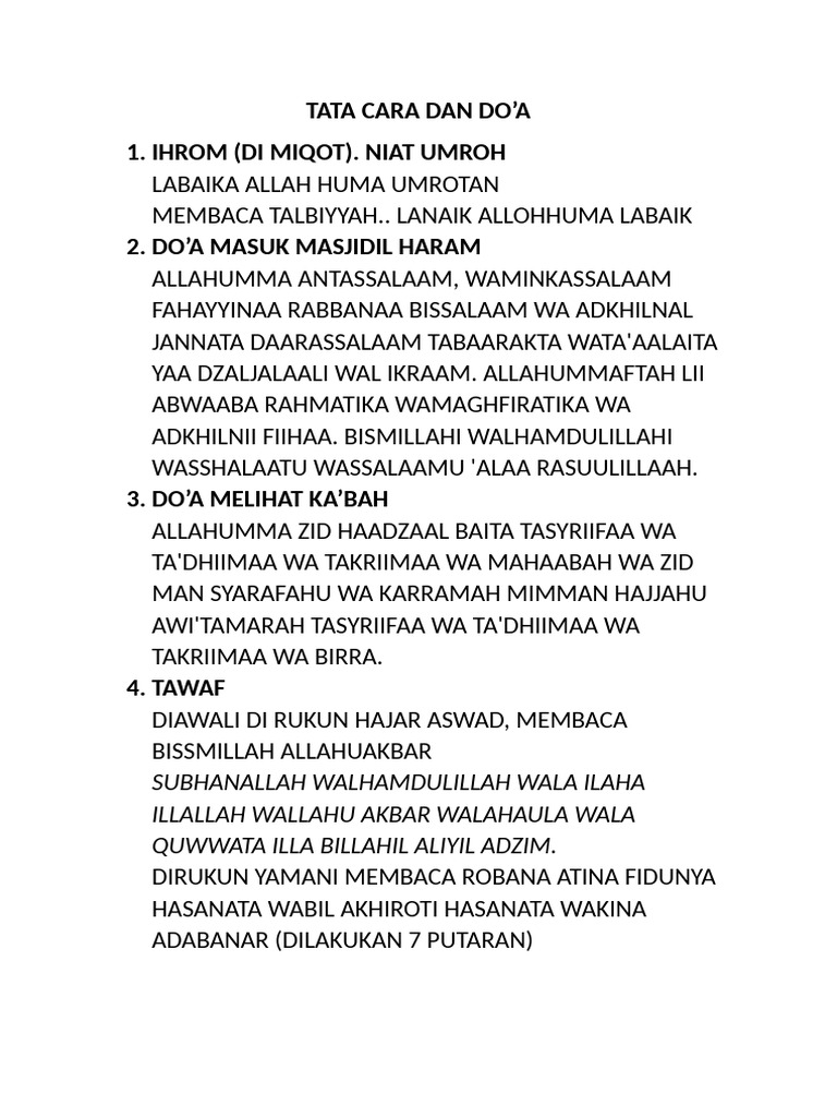 Tata Cara Dan Doa Umroh | PDF