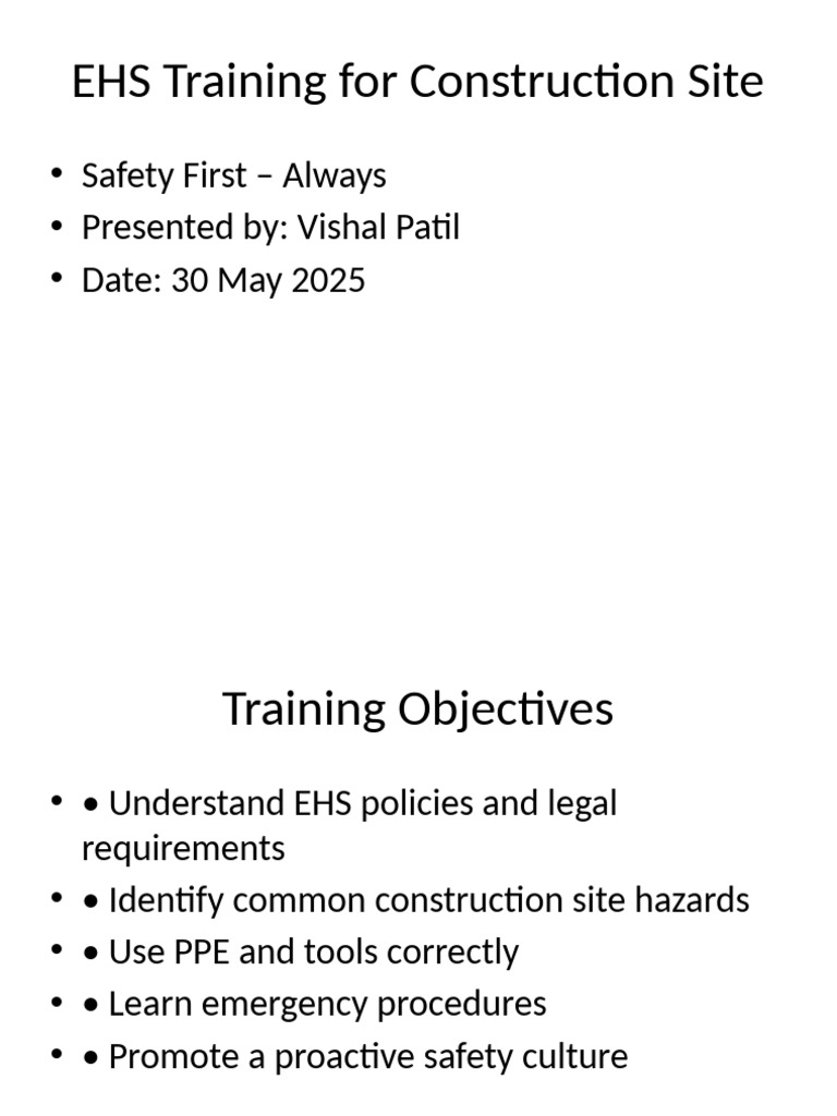 EHS Training Construction Site | PDF | Personal Protective Equipment | Occupational Safety And ...