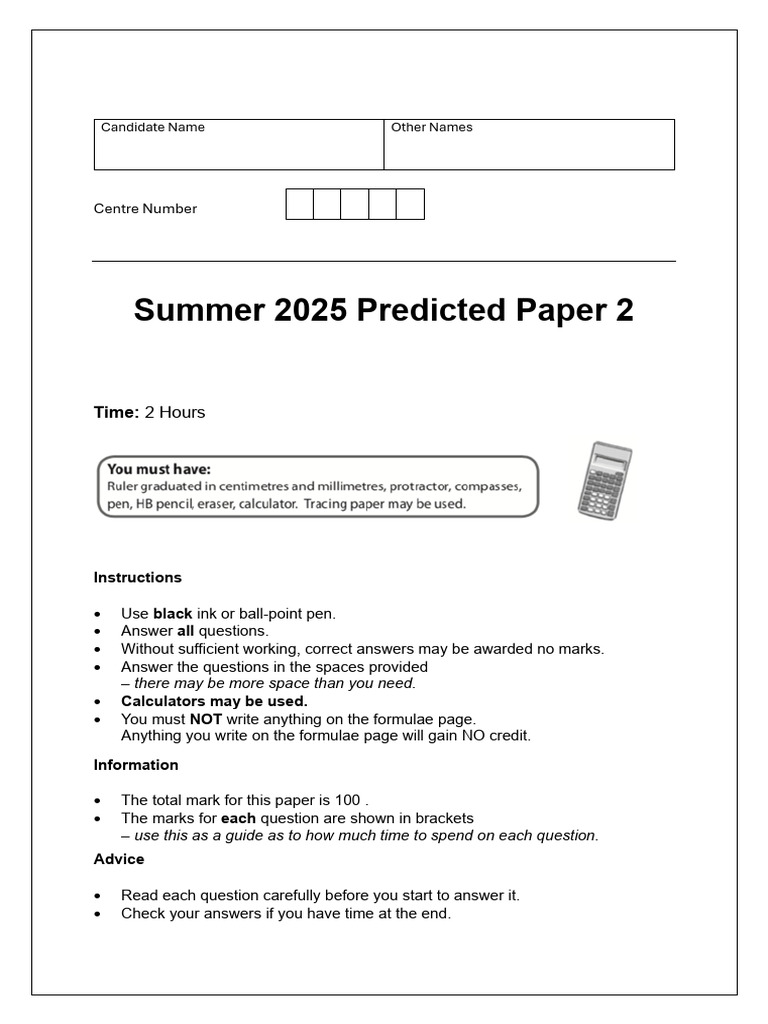 Predicted Paper 2 Summer 2025 | PDF | Angle | Factorization