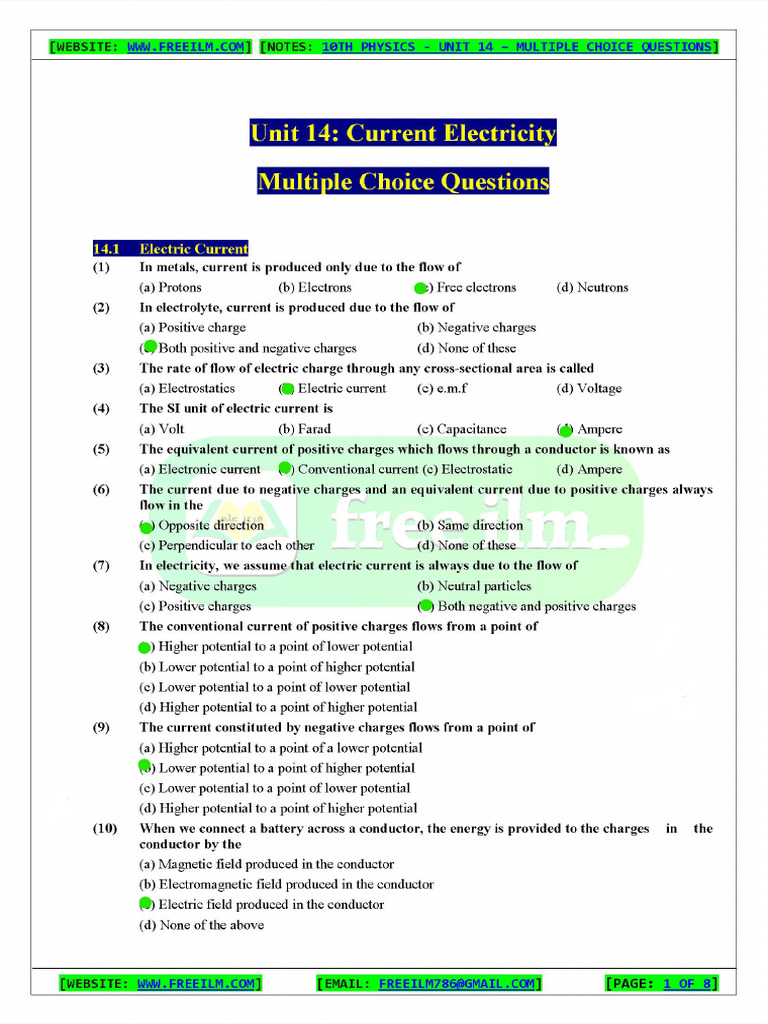 10th Phy CH 14 MCQ's | PDF